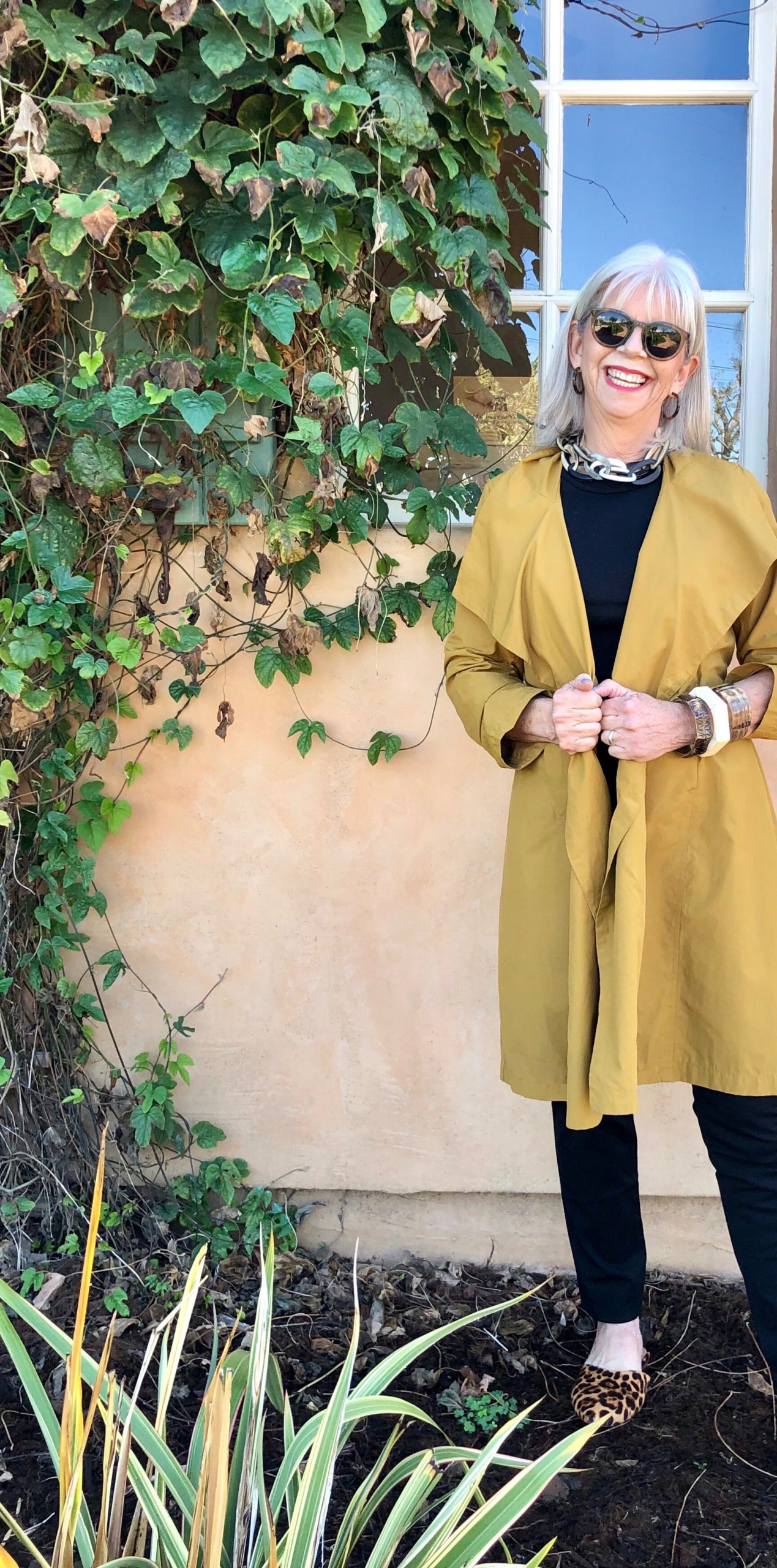 cindy hattersley in Eileen Fisher mustard trench - Cindy Hattersley Design